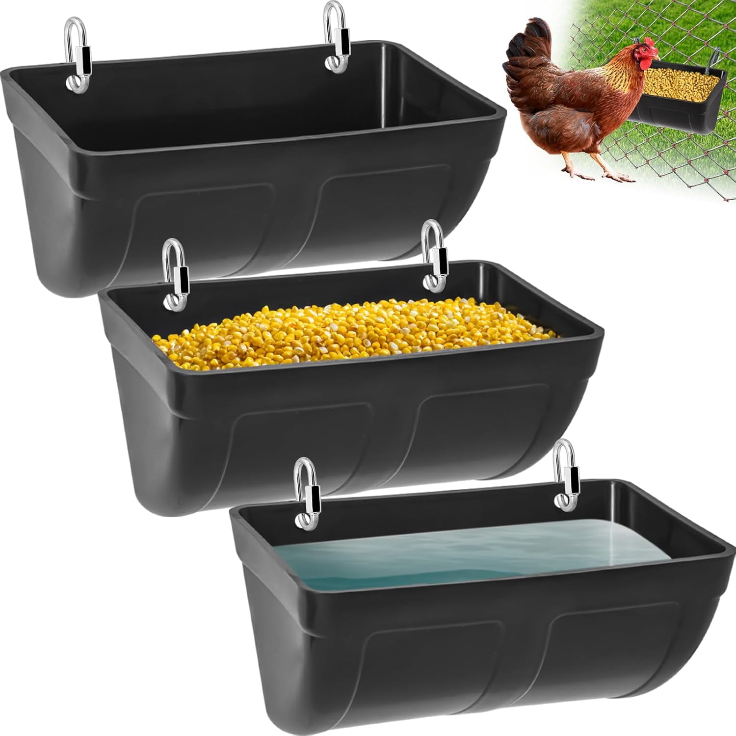 Chicken Goat Feeder Waterer Trough, No Waste Hanging Poultry Feeder ...