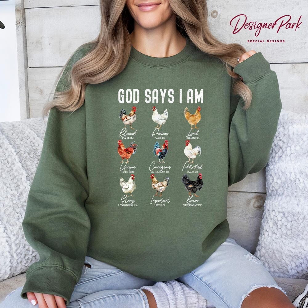 Chicken God Says I Am Shirt, Women'S Chicken Crewneck, Farm Animals ...