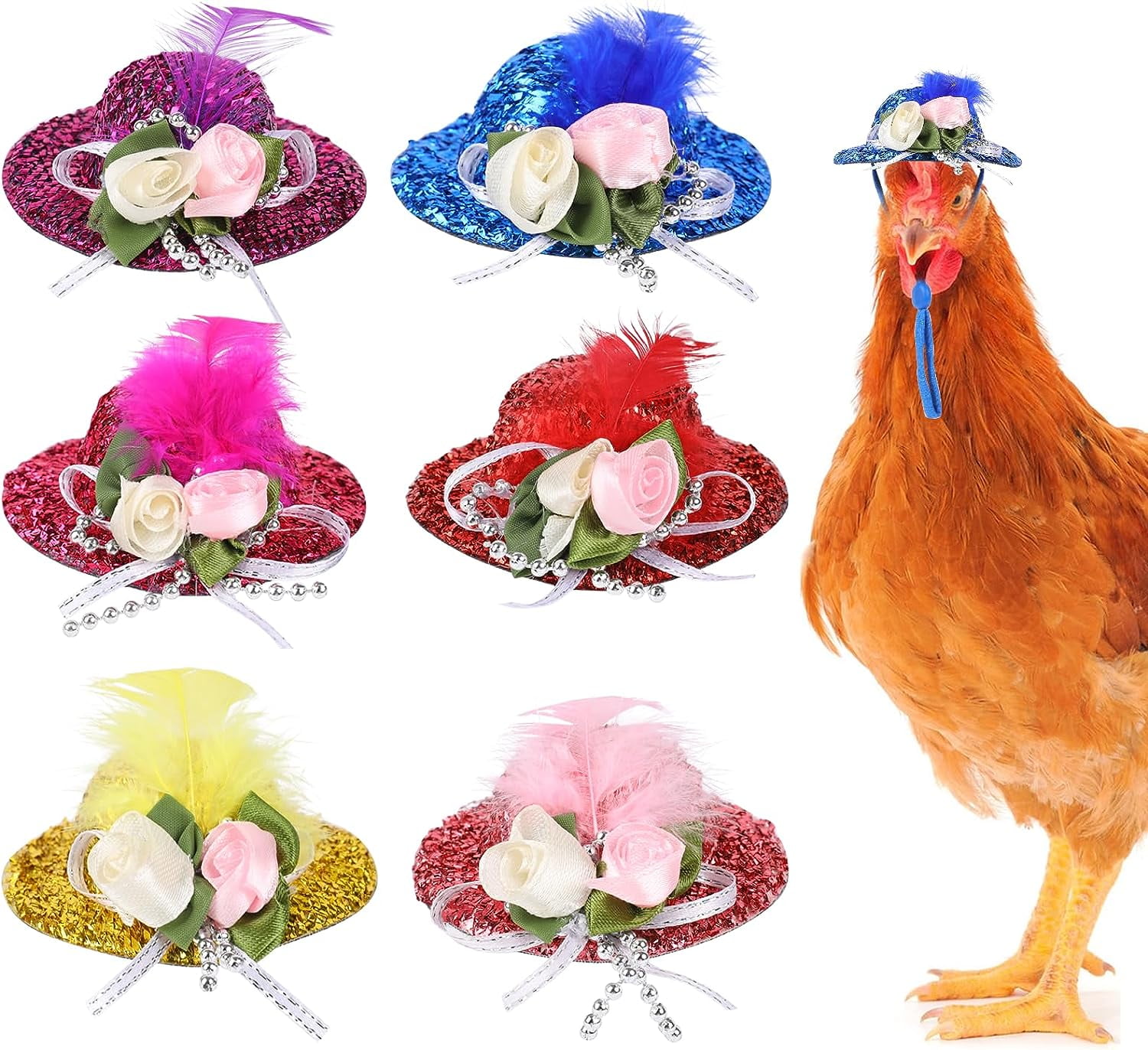 Chicken Hat for Hens 6pcs Mini Cap with Adjustable Elastic Chin Strap ...