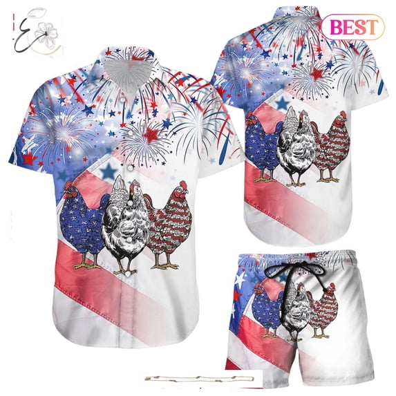 Chicken Hawaiian Shirt Chicken With Firework 4th Of July Independence ...
