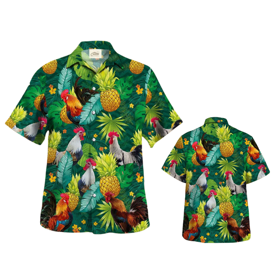 Chicken Hawaiian Shirt, Rooster Hawaiian Shirt, Chicken Tropical ...