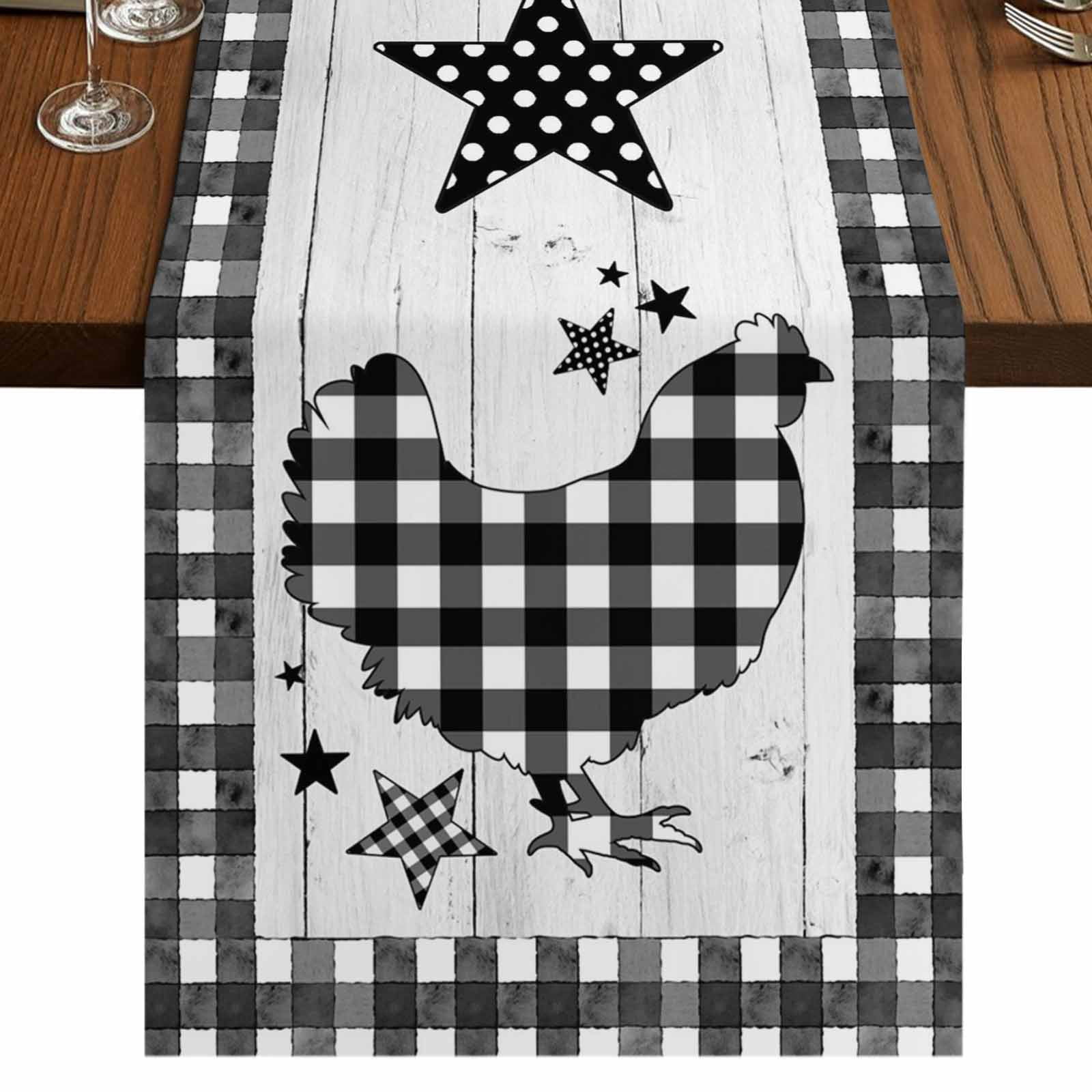 Chicken Hen Burlap Cotton Table Runner 13x90 Inches Long, Rooster ...