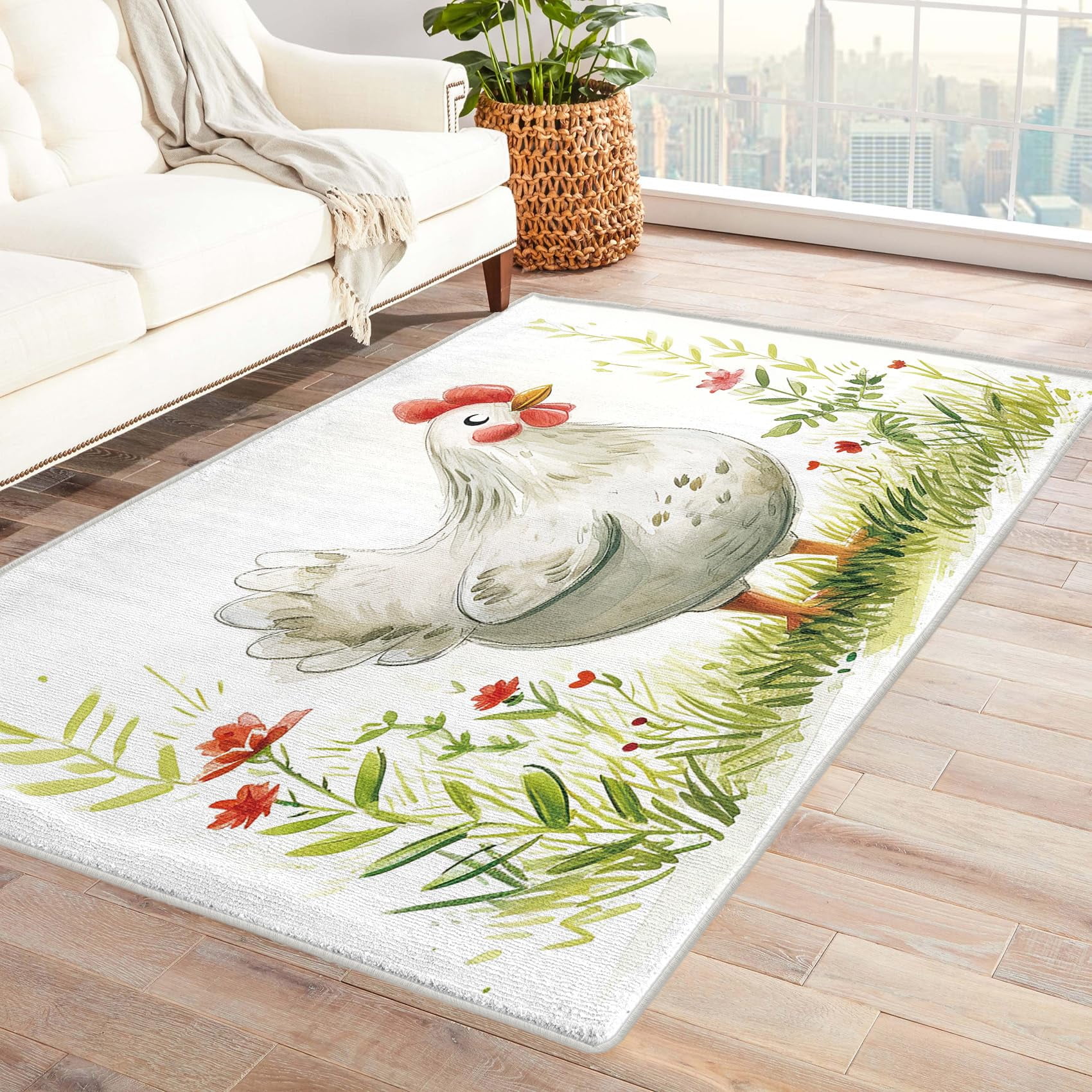 Chicken Hen Farm Animal Area Rugs For Living Room, Cute Cartoon Carpet ...