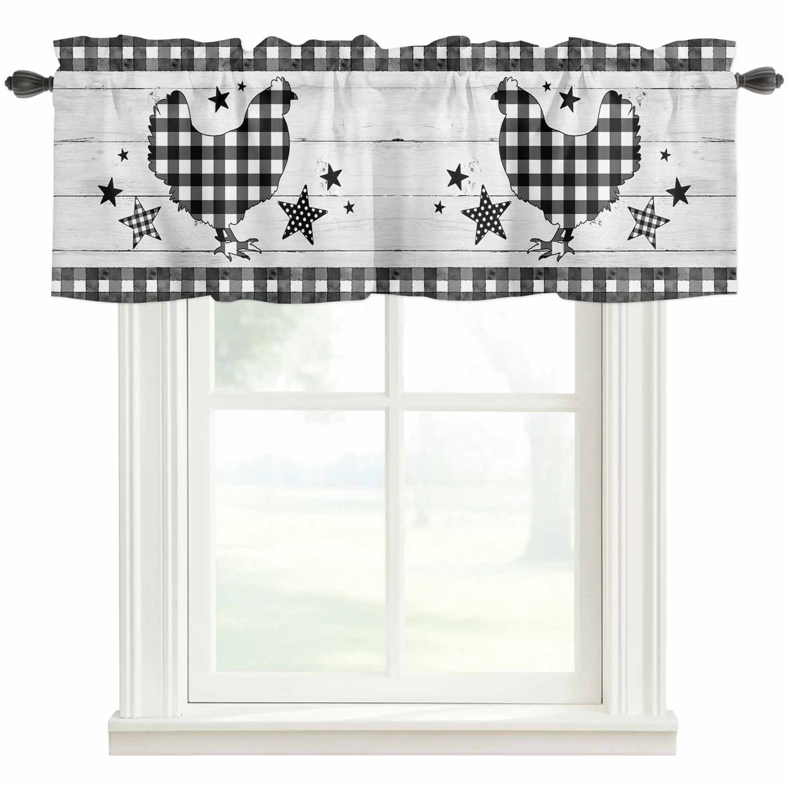 Chicken Hen Rod Pocket Curtain Valance, Rooster Animals Farmhouse Plaid ...
