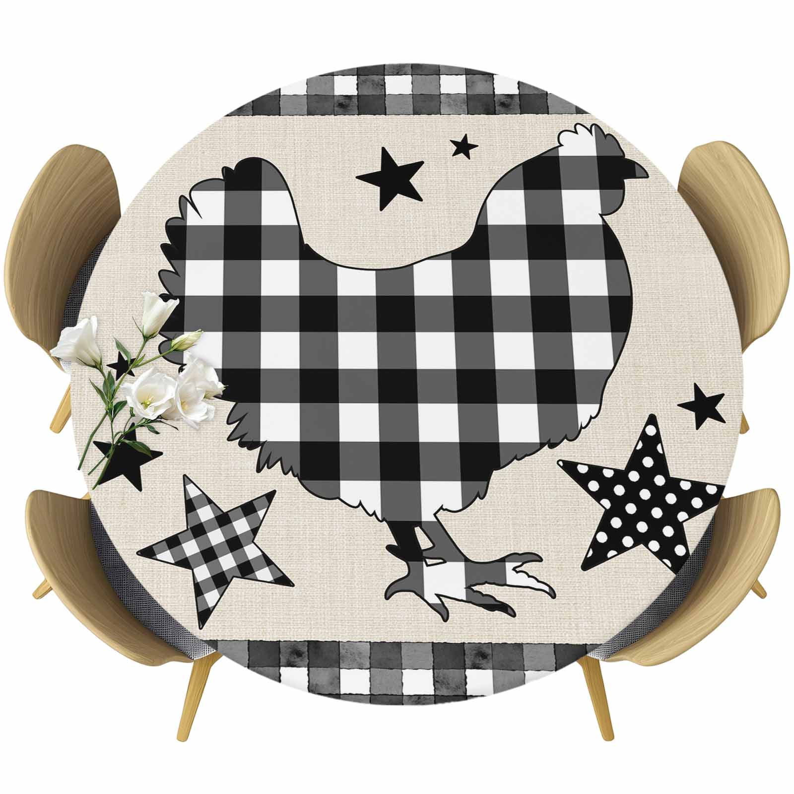 Chicken Hen Round Tablecloth, Fitted Table Cover with Elastic for 36 ...