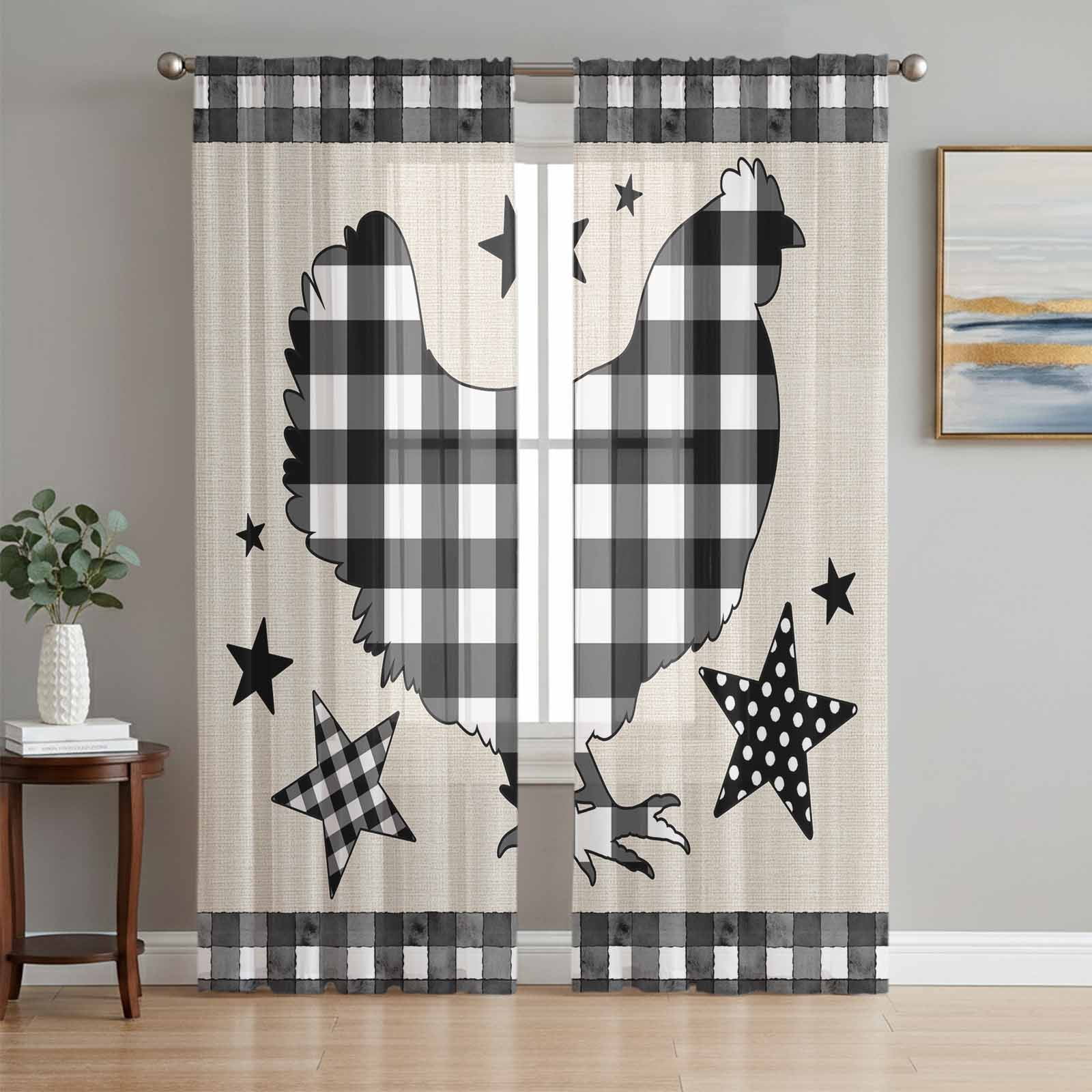 Chicken Hen Sheer Curtains 72 Inches Long 2 Panels Set, Window Sheer ...