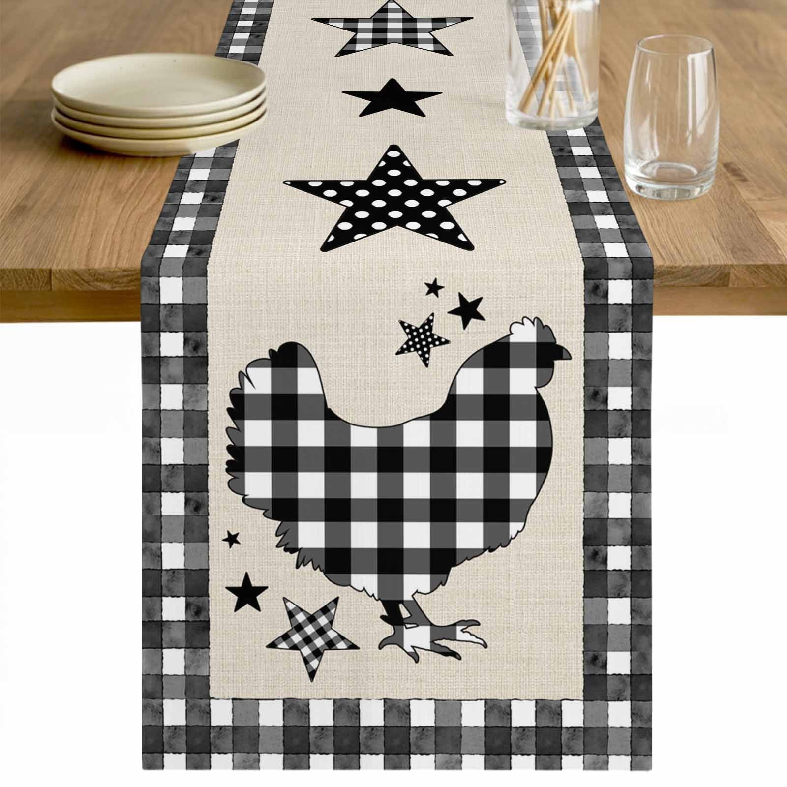 Chicken Hen Table Runner - 36 Inch Long Rooster Animals Farmhouse White ...
