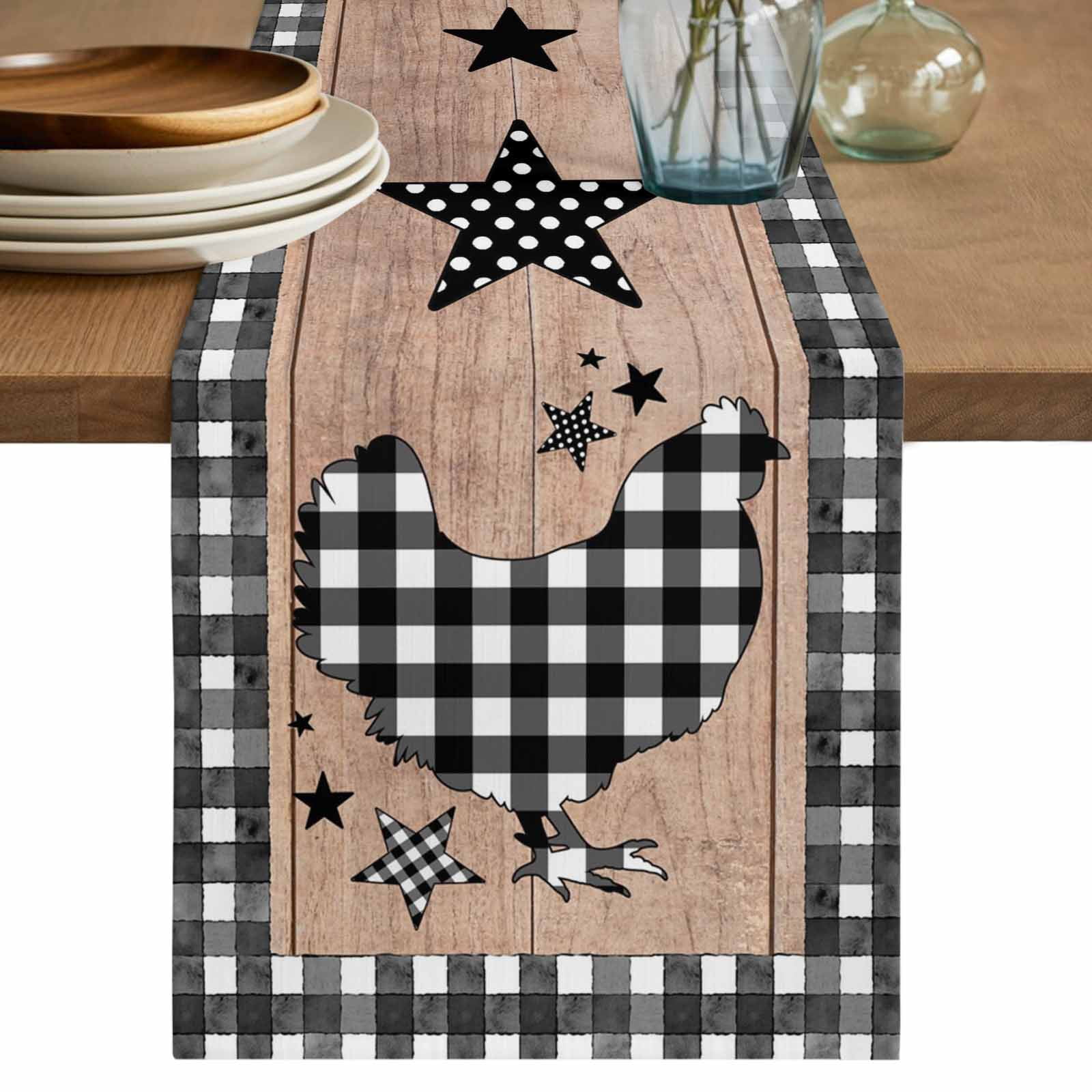 Chicken Hen Table Runner 36 Inches, Rooster Animals Farmhouse Plaid ...