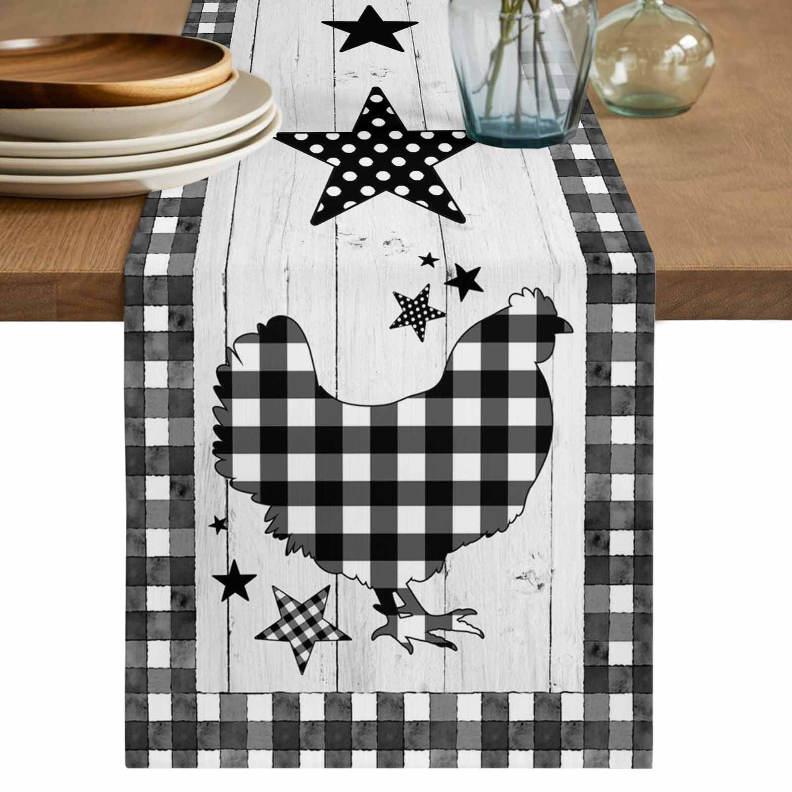 Chicken Hen Table Runner 72 Inches, Rooster Animals Farmhouse Plaid ...