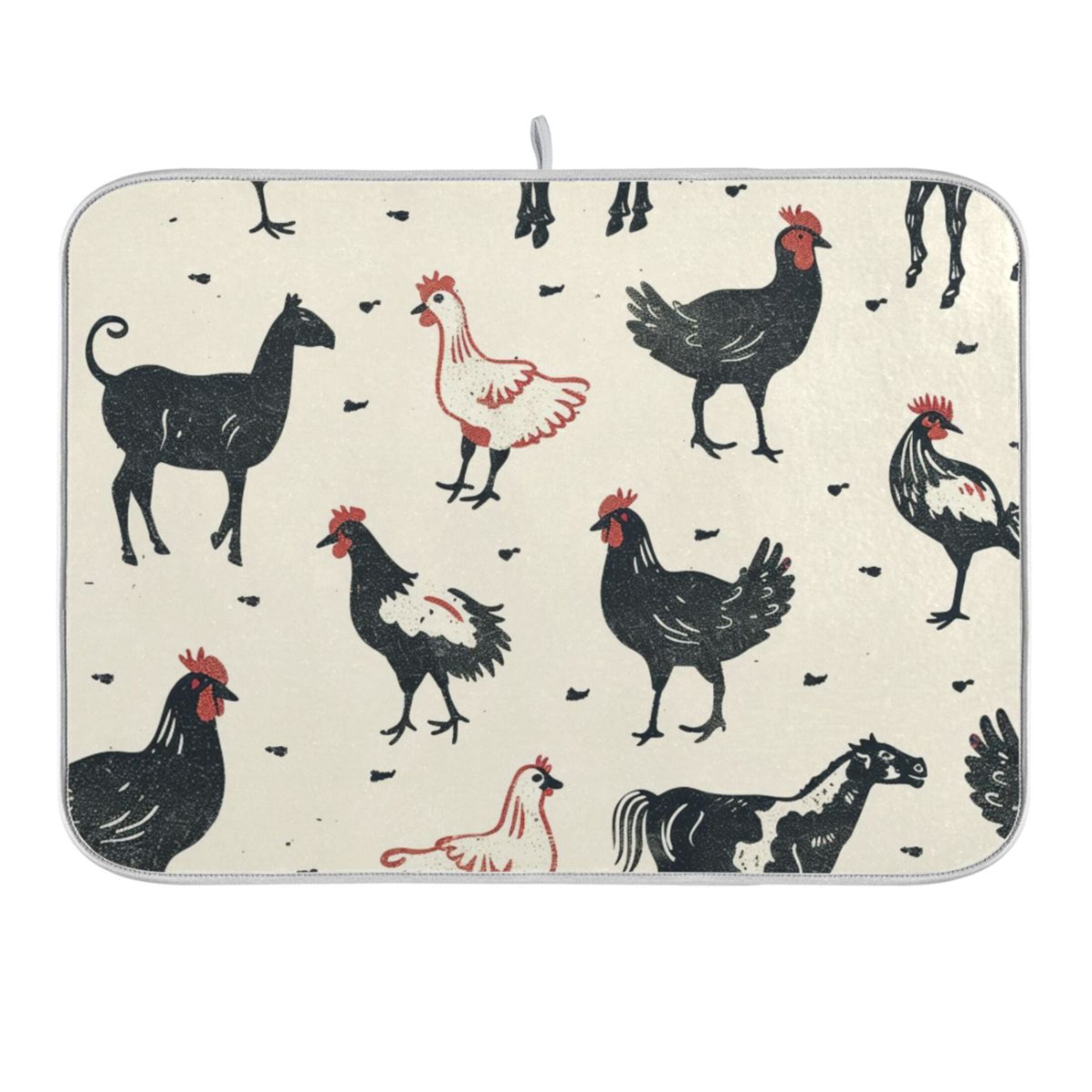 Chicken with Horse Dish Drying Mat for Kitchen Counter 18x24 In ...