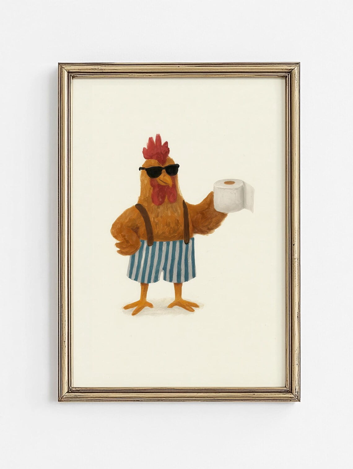 Chicken In Shorts Poster Funny Farmhouse Restroom Wall Art Unframed ...
