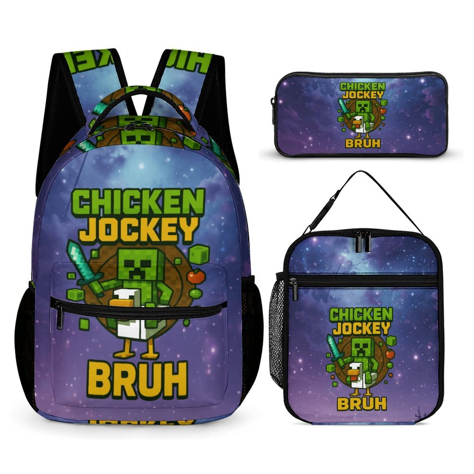 Chicken Jockey Backpack with Lunch Box and Pencil Case-Compartment ...