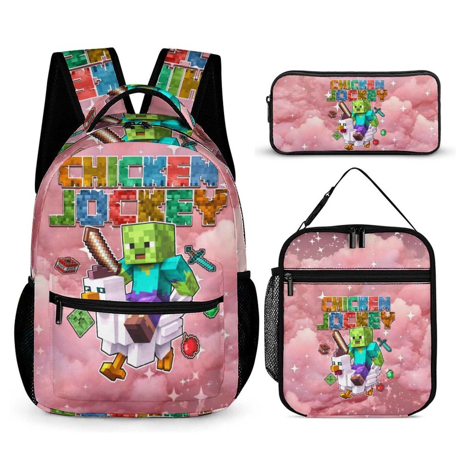 Chicken Jockey Backpack with Lunch Box and Pencil Case-Compartment ...
