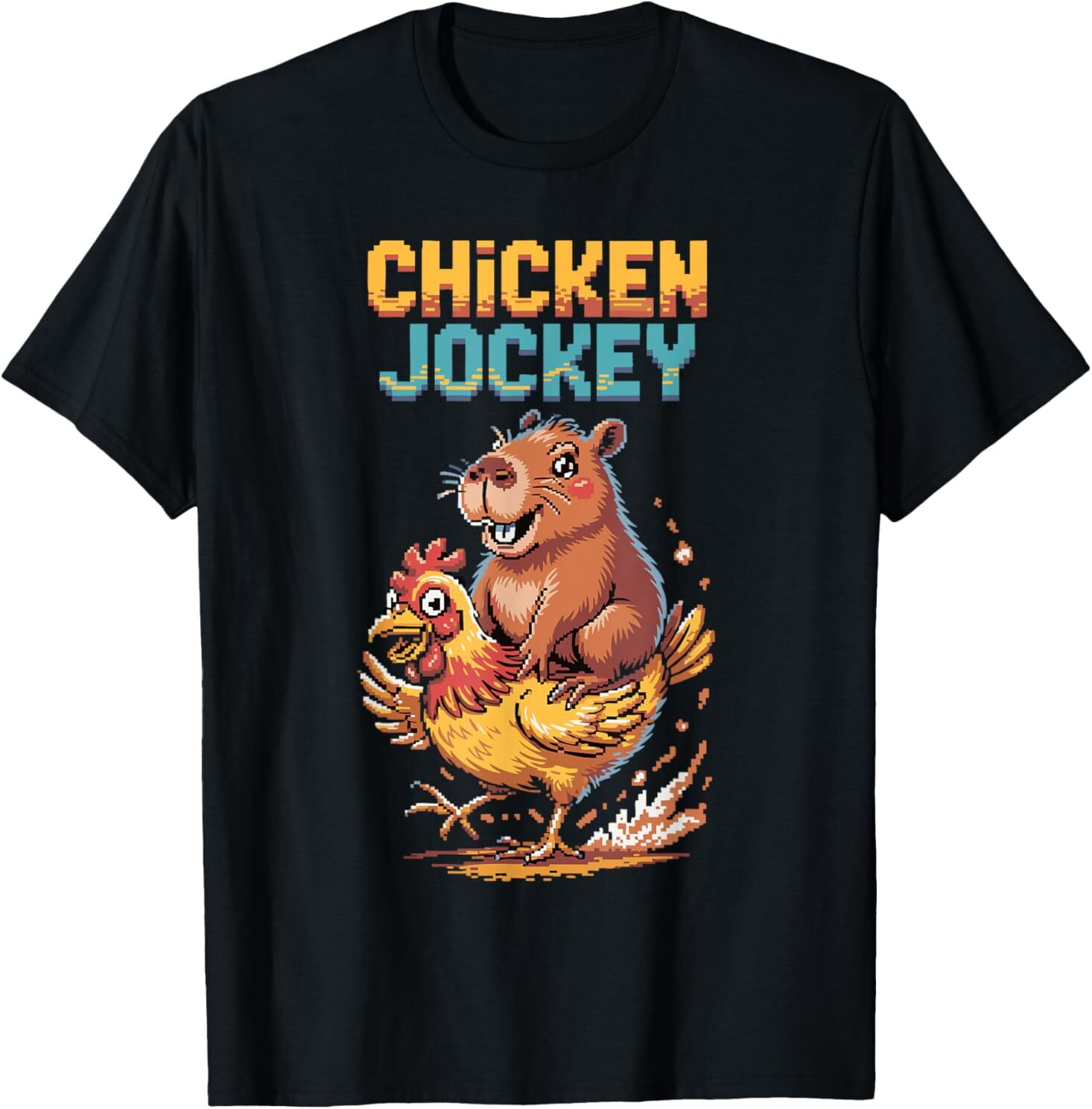 Chicken Jockey Capybara Lovers Pixel Art Gamer Funny T-Shirt - Walmart.com