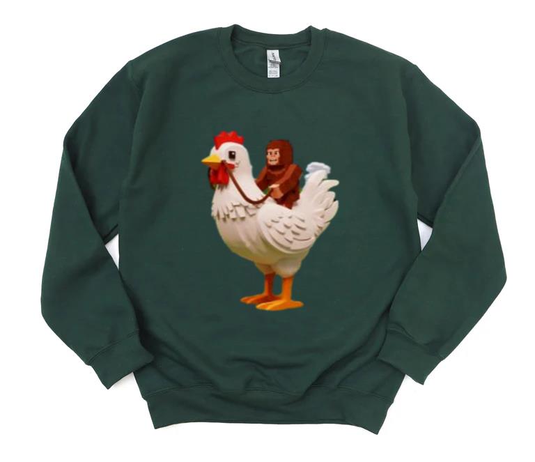 Chicken-Jockey Funny Bigfoot Riding Chicken Mythical Player Graphic ...