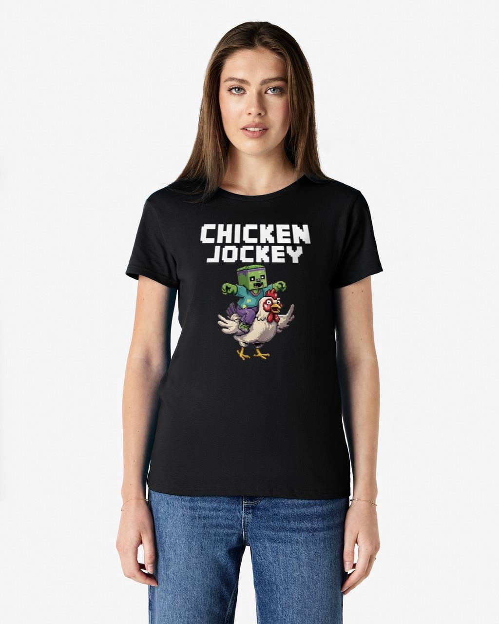 Chicken Jockey Pixel T-Shirt with Retro Gaming Style for Minecraft ...