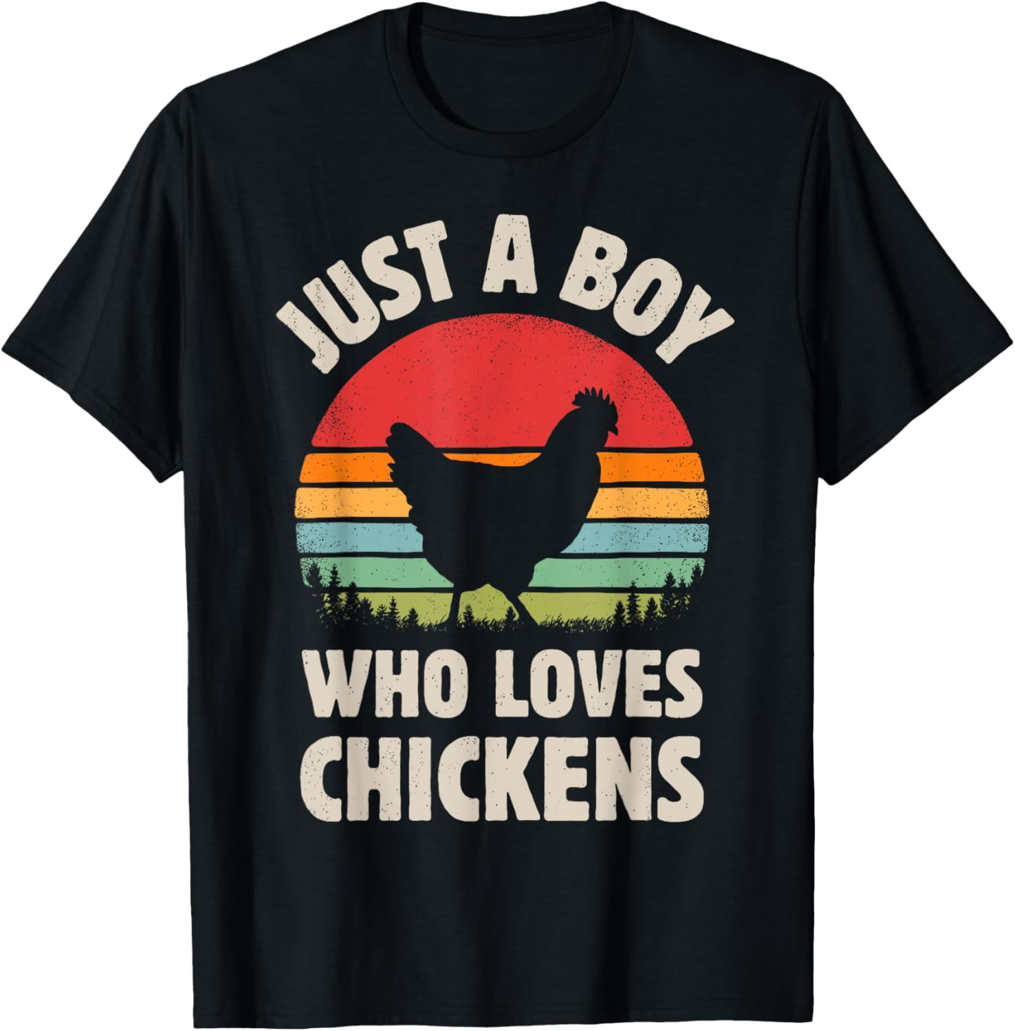 Chicken Just A Boy Who Loves Retro Farm Animal Farmer Sunset T-Shirt ...