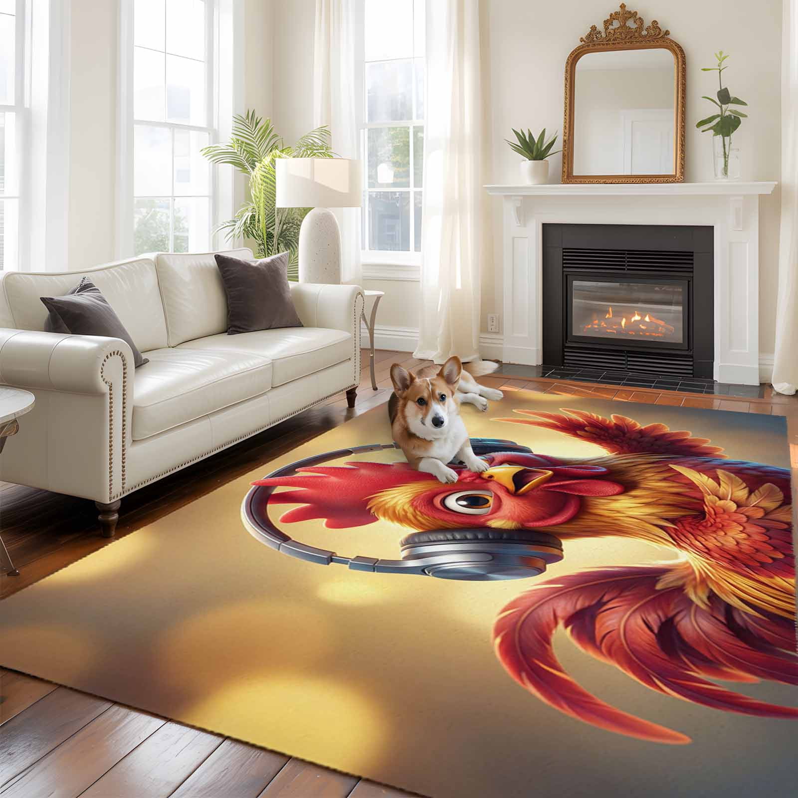Chicken Large Area Rugs 6x9 ft Abstract Headphone Chicken Shiny Light ...