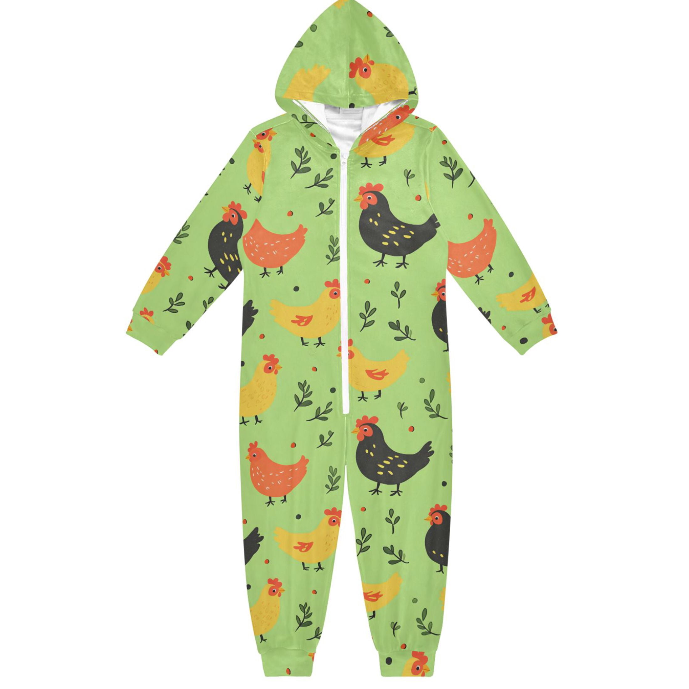 Chicken Leave Pattern One Piece Pajamas Soft Jumpsuit Cozy Sleep and ...