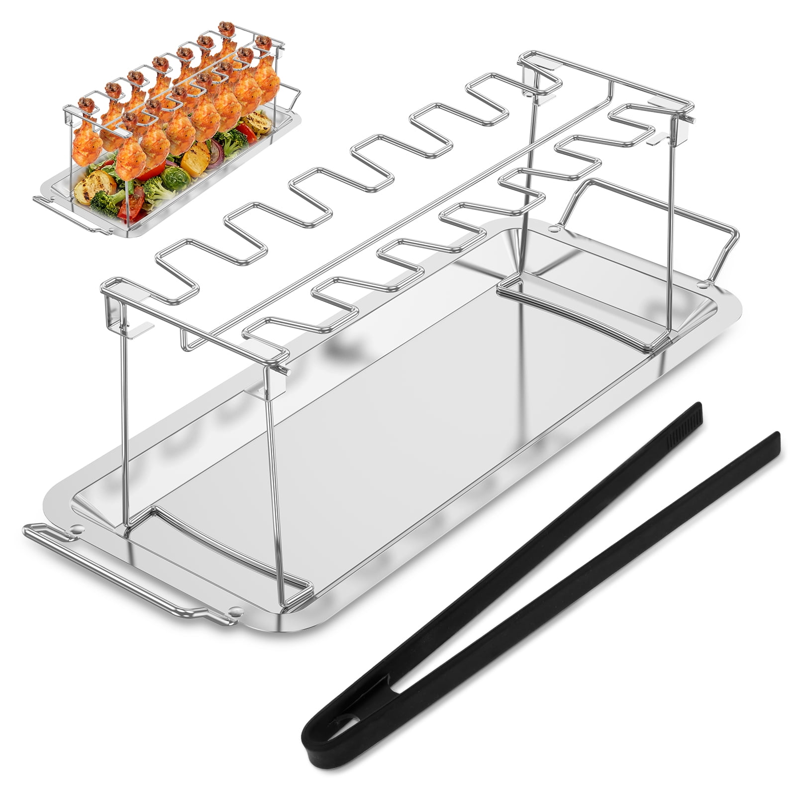 Chicken Leg Rac kfor Grill with Drip Tray, 14 Slots Stainless Steel ...
