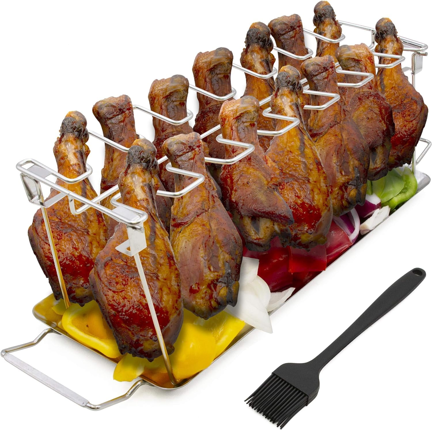 Chicken Leg Rack and Chicken Grill Rack with 14 Slots, Drip Tray and ...
