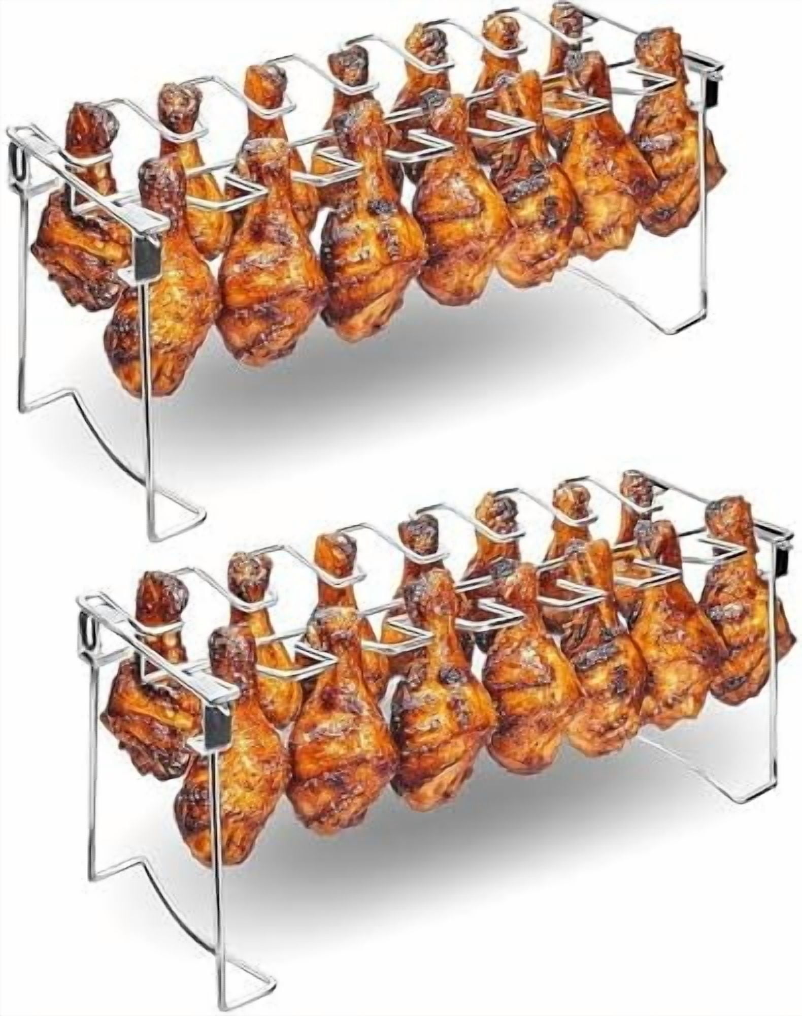 Chicken Leg Rack for Grill 14 Slots - 2-Piece Set Professional Grade ...