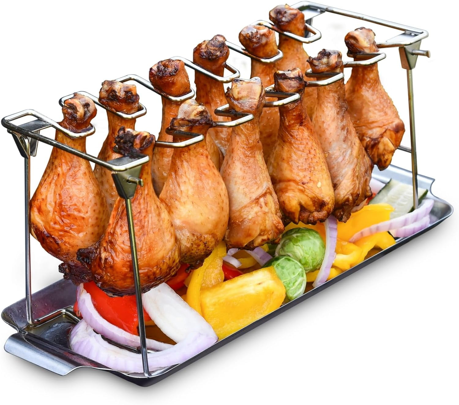 Chicken Leg Rack for Grill with Drip Tray - Easy to Use 12 Slots ...