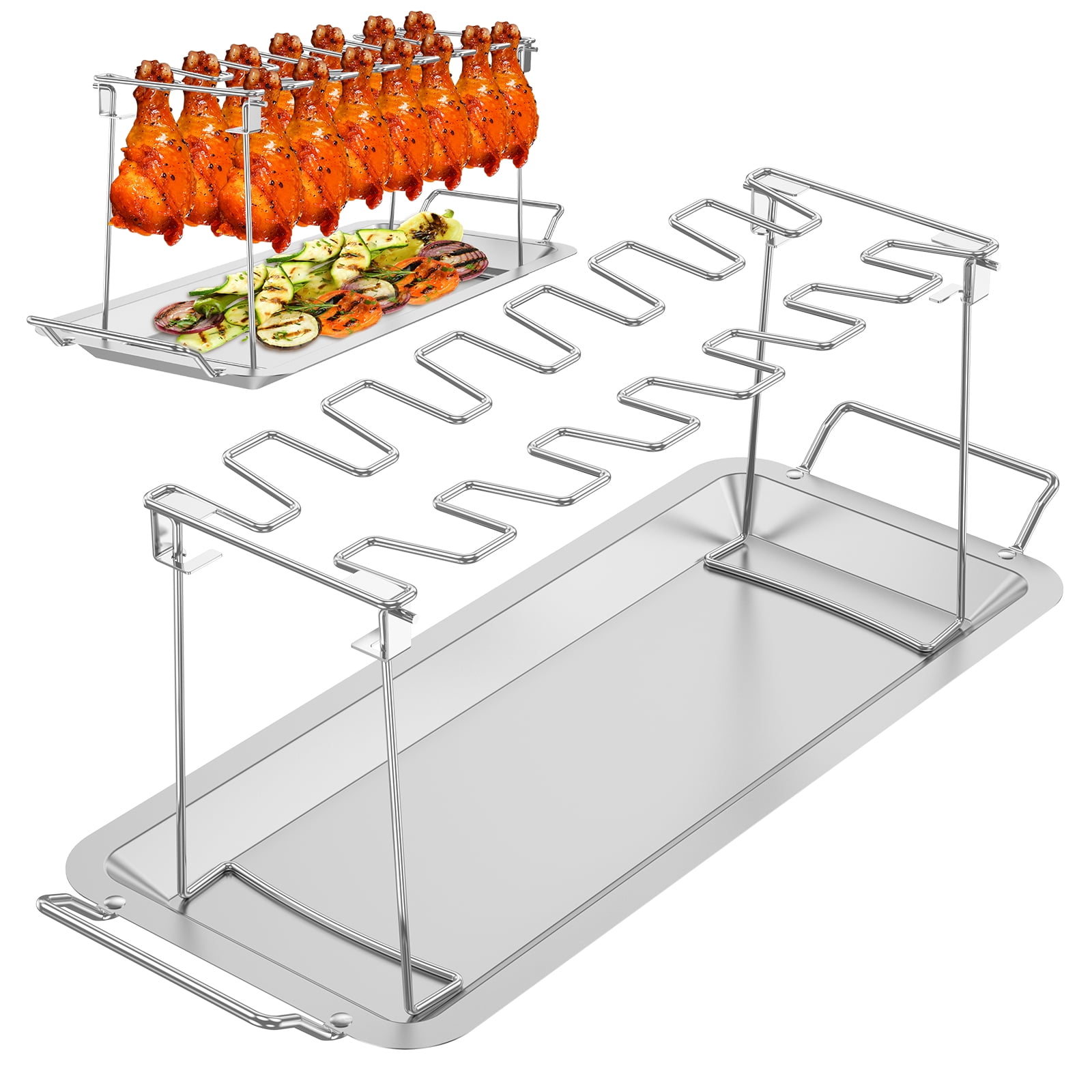 Chicken Leg Rack for Grill with Drip Tray,Easy to Use 12 Slots Chicken ...