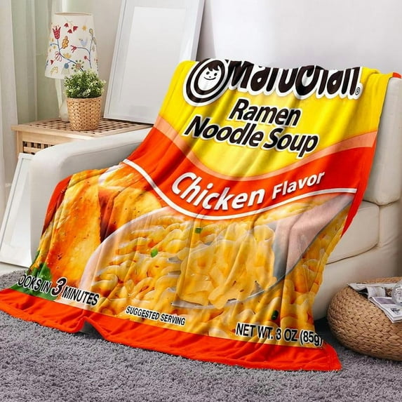 Chicken Leg Ramen Noodle Pattern Flannel Blanket, Soft Warm Throw ...