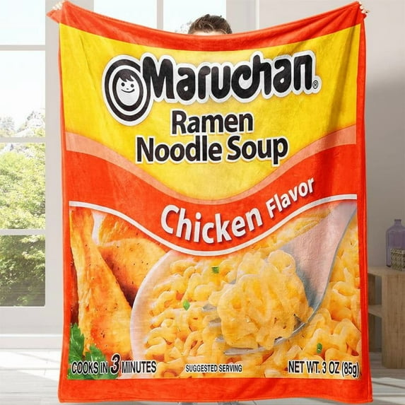 Chicken Leg Ramen Noodle Pattern Flannel Blanket, Soft Warm Throw ...