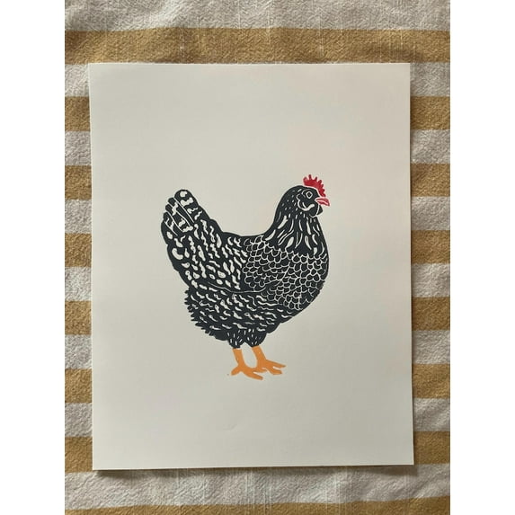 Chicken Linocut Block Print, Handmade, Farmhouse, Cottagecore, Pretty ...