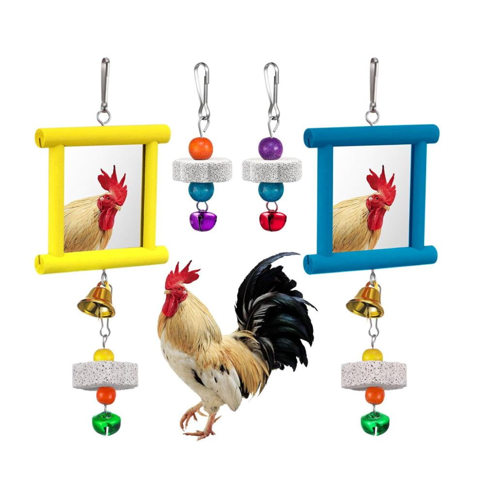 Chicken Mirror Toys Hanging Swing Mirror with Bell 4 Natural Beak ...