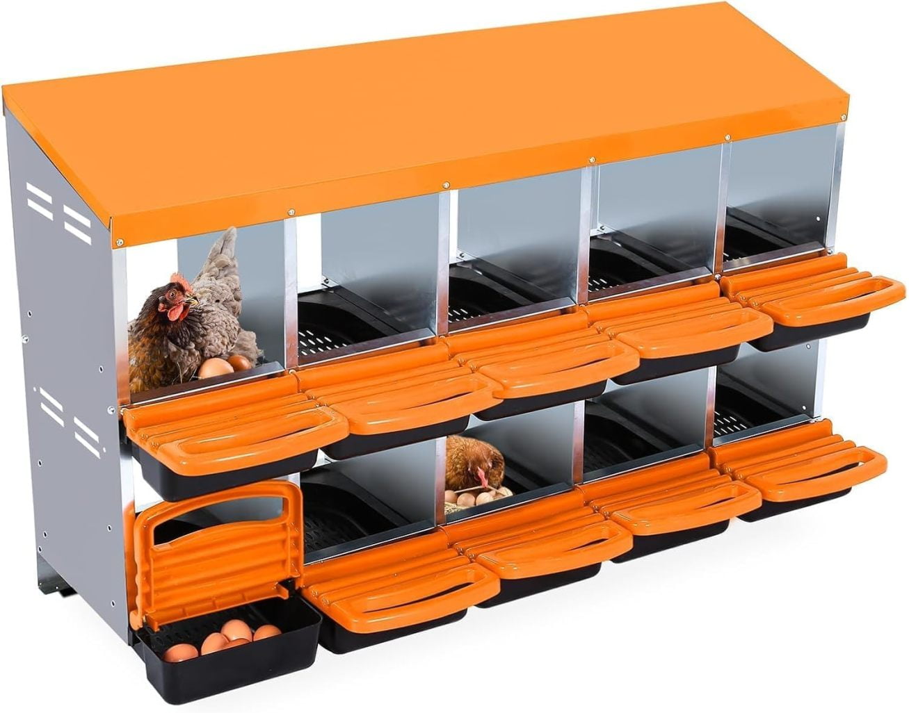 Chicken Nesting Box,10 Hole 2 Layer Hen Nest Boxes, Roll-Away Egg ...