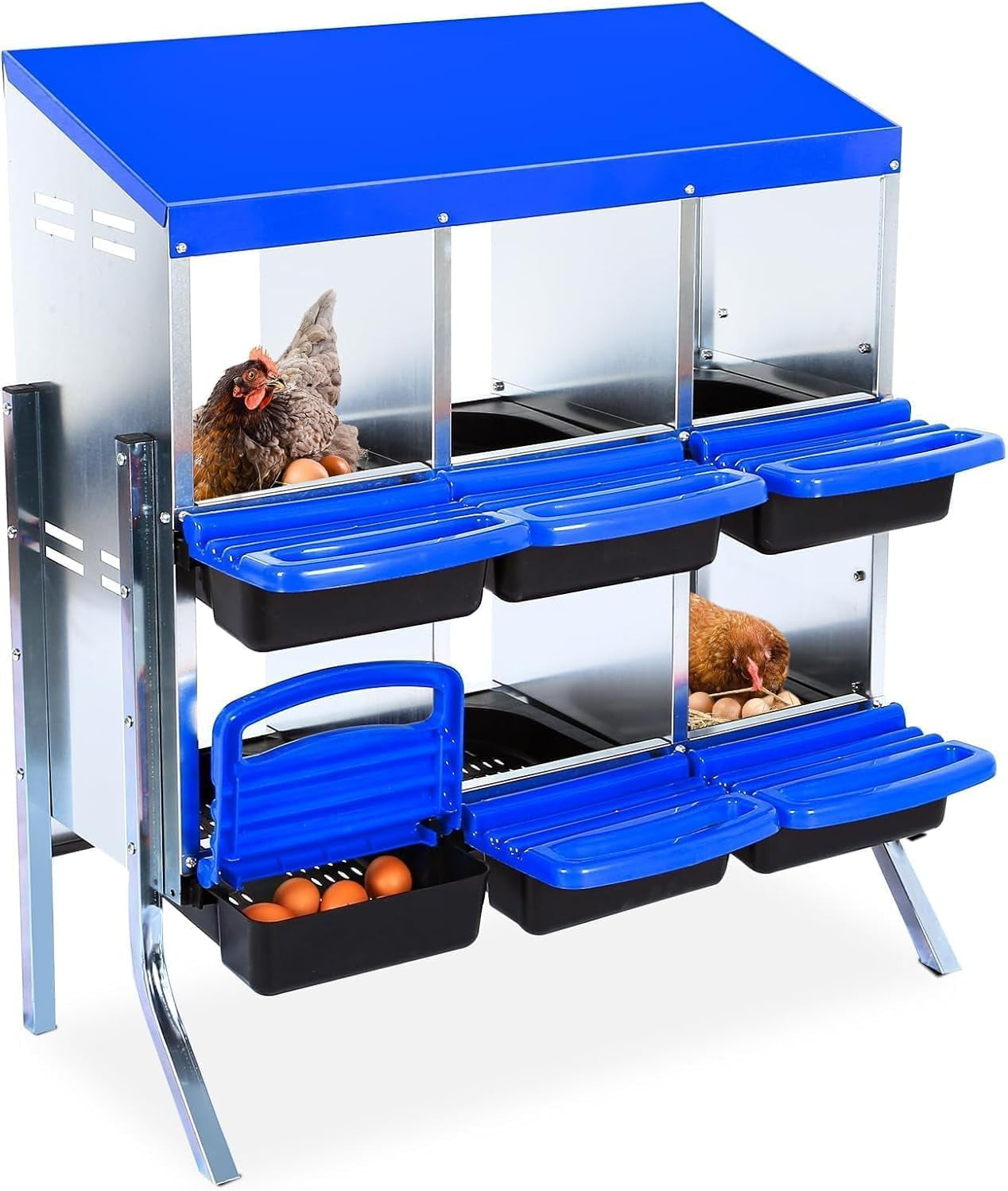 Chicken Nesting Box, 2 Layer 6 Compartments Metal Egg Laying Box with ...