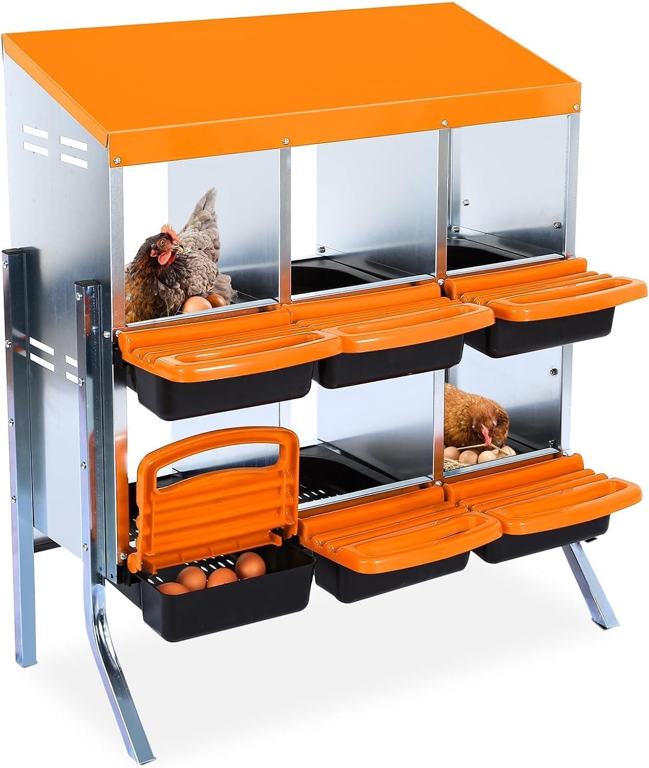 Chicken Nesting Box, 2 Layer 6 Compartments Metal Egg Laying Box with ...