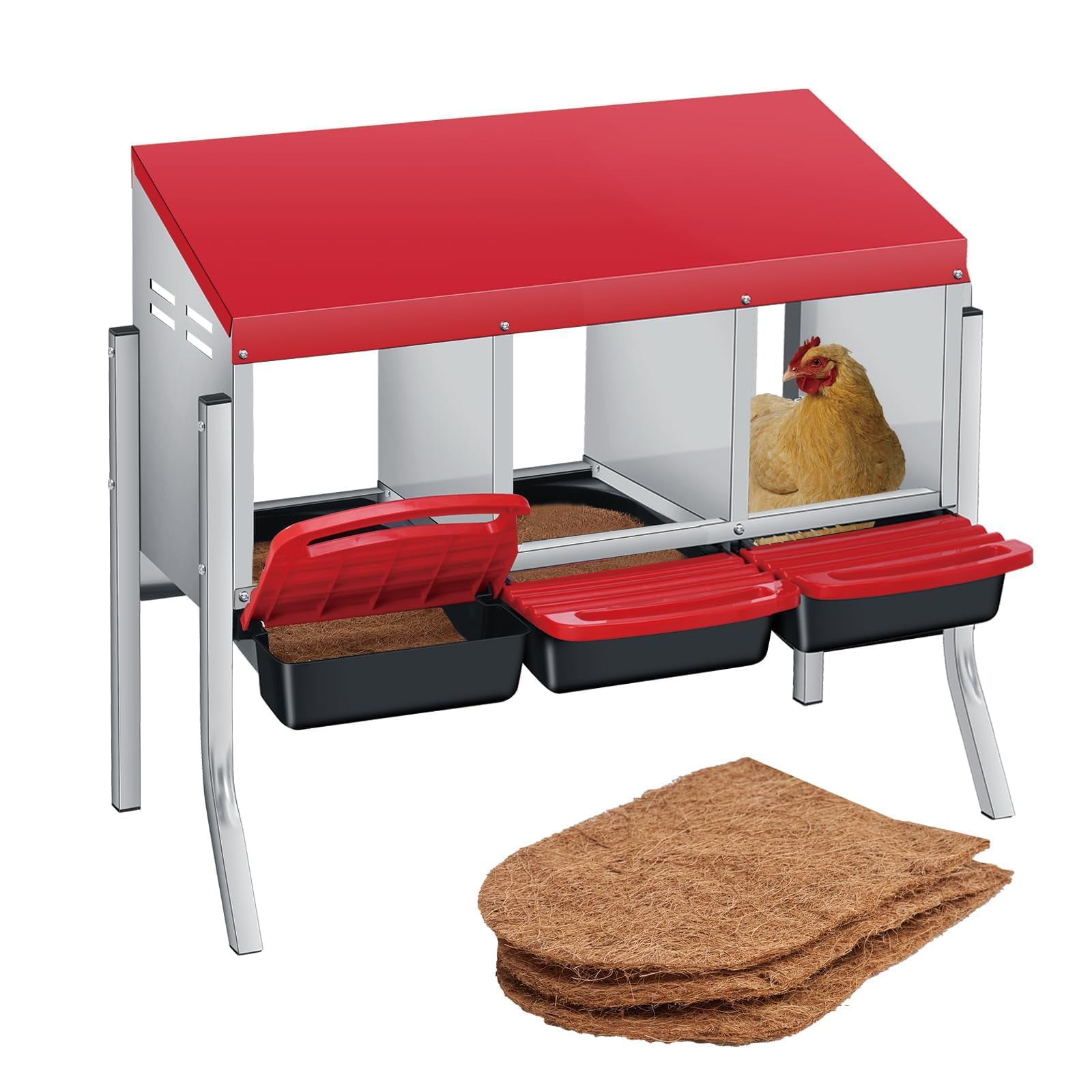 Chicken Nesting Box, 3 Compartment Roll Away Design for High-Volume Egg ...