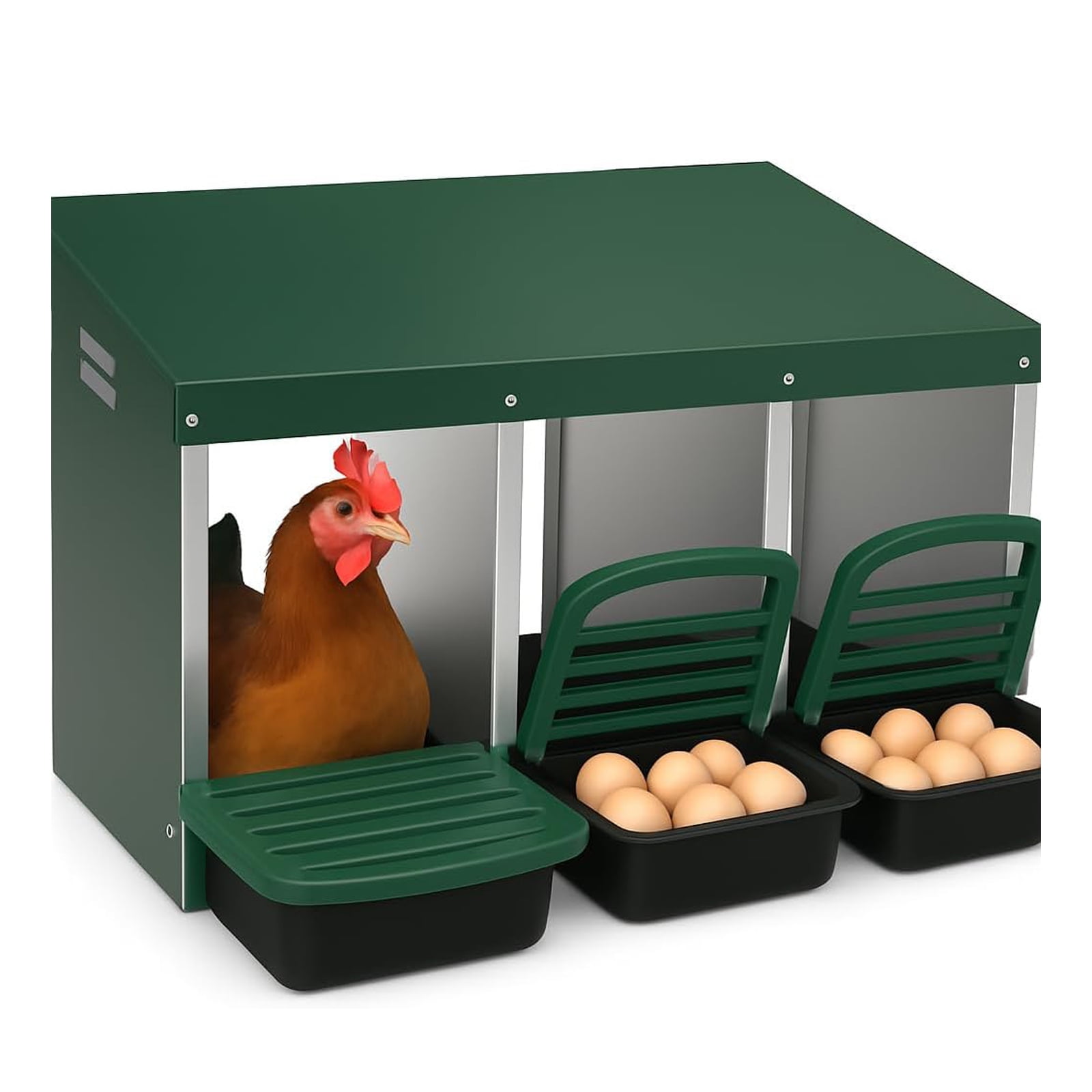 Chicken Nesting Box 3 Compartments Laying Boxes, Metal Chicken Egg ...