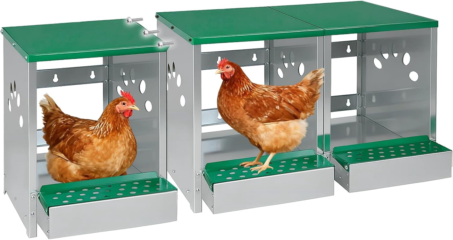 Chicken Nesting Box 3 Compartments - Wall Mount Metal Egg Laying Nest ...