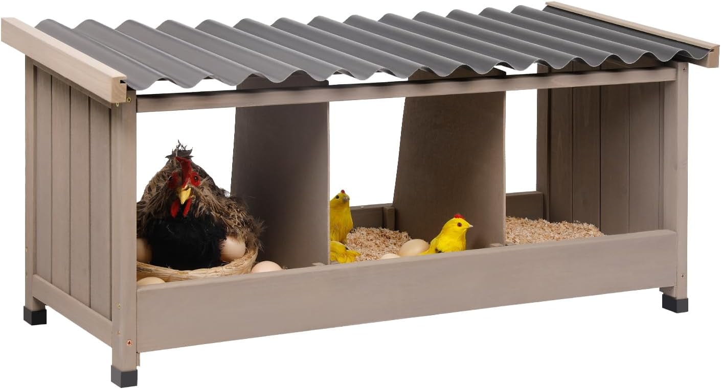 Chicken Nesting Box, 3 Compartments Wooden Chicken Coop, Wall-Mounted ...