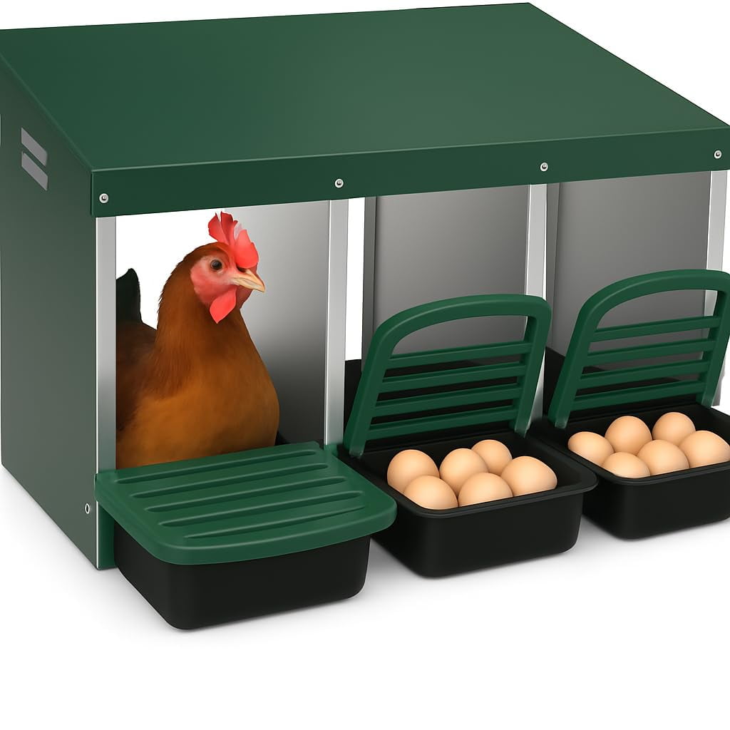 Chicken Nesting Box, 3 Hole Metal Roll Away Nest Box for Chicken Coop ...