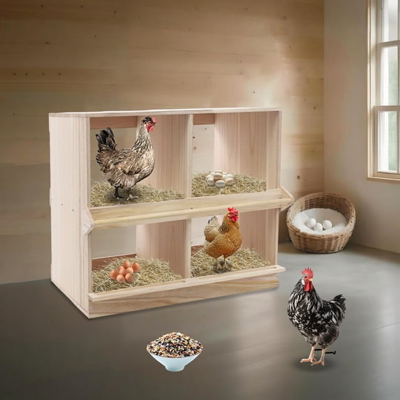 Chicken Nesting Box, 4 Compartment Wooden Nesting Boxes for Chickens ...