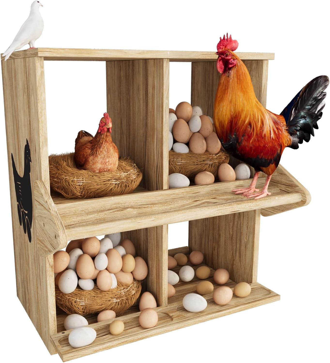 Chicken Nesting Box, 4 Compartment Wooden Nesting Boxes for Chickens ...