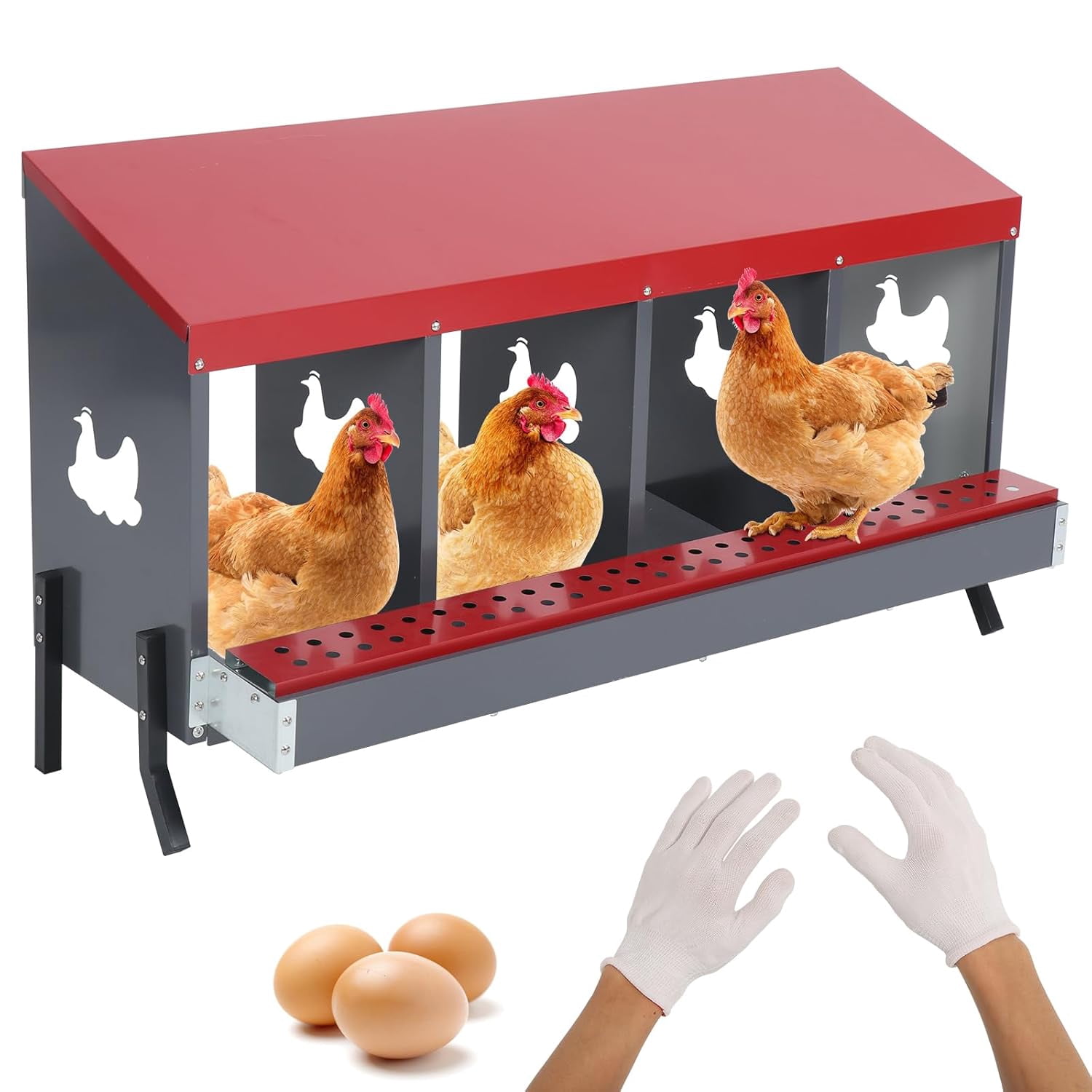 Chicken Nesting Box 4 Holes for Laying Eggs, Roll Out Metal Laying Box ...