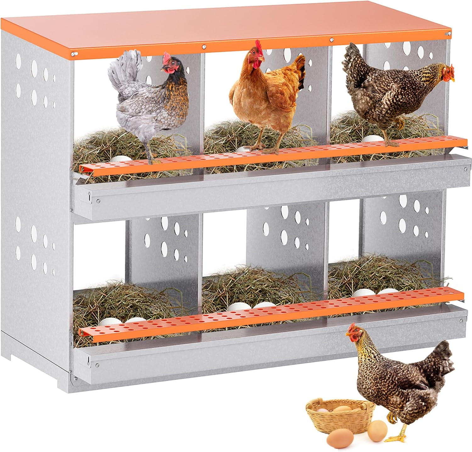Chicken Nesting Box, 6 Compartment Metal Nesting Boxes for Hens Laying ...
