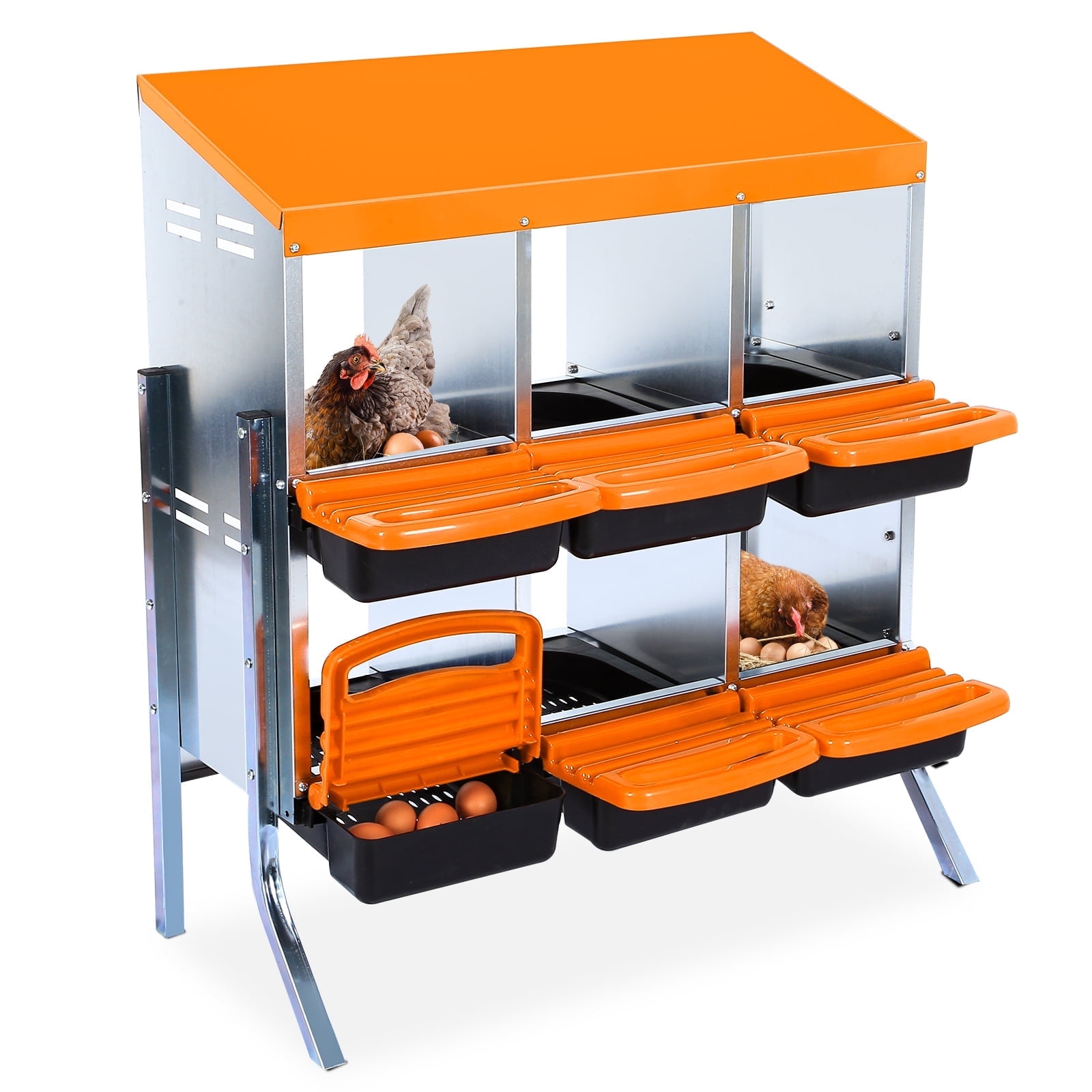 Chicken Nesting Box, 6 Compartment Roll Away Design for High-Volume Egg ...