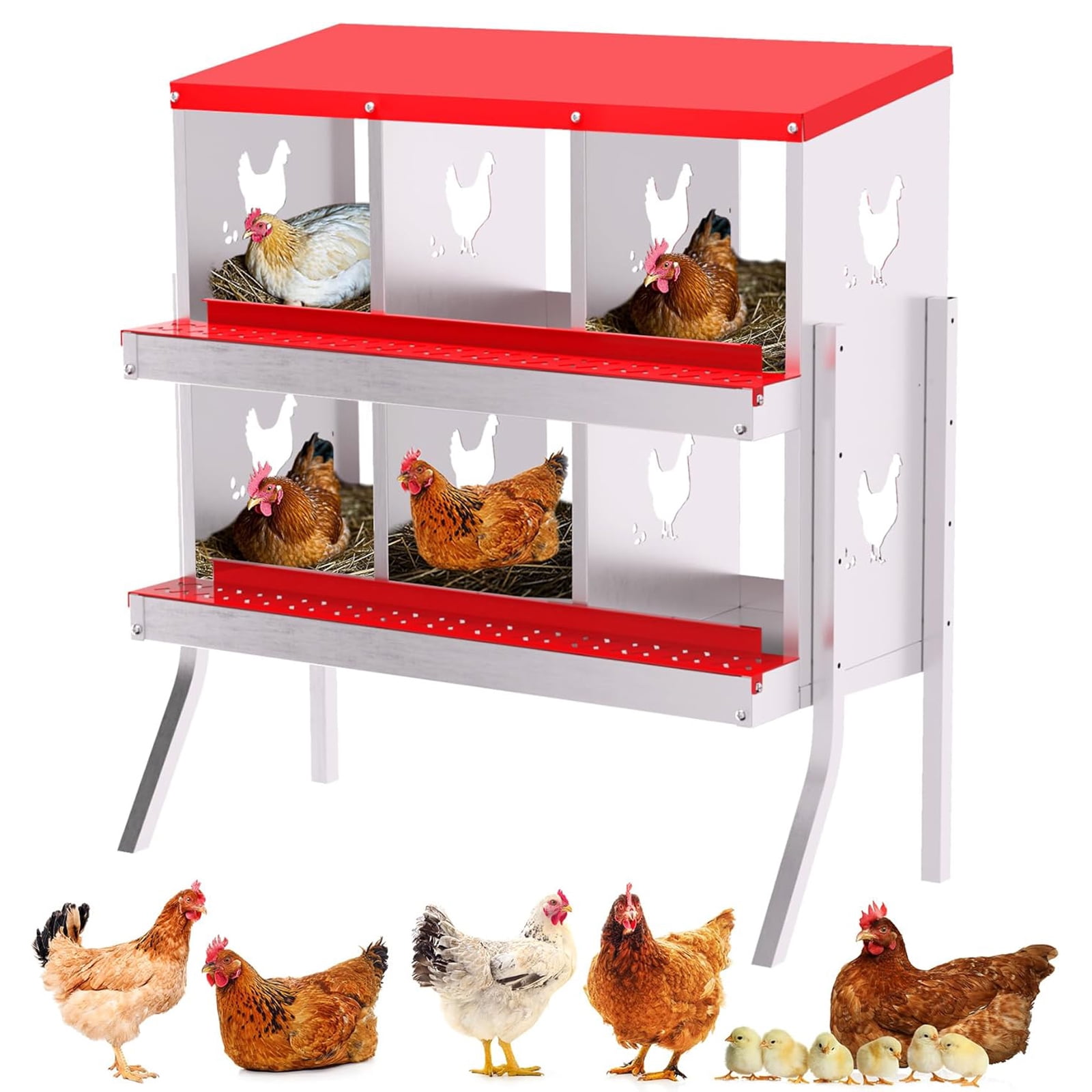 Chicken Nesting Box 6 Compartments Laying Boxes with Leg, Metal Chicken ...