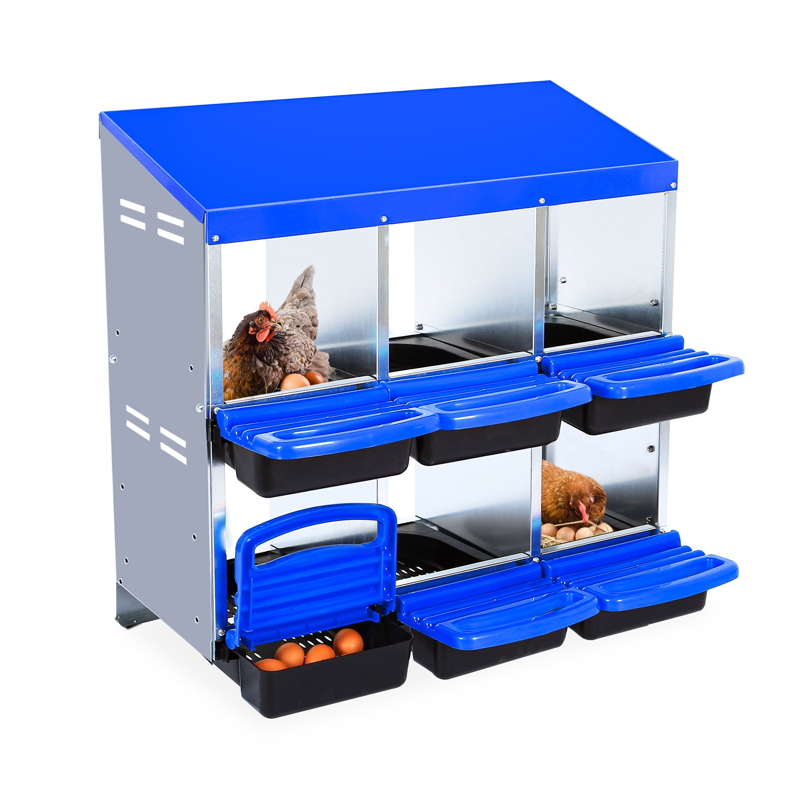 Chicken Nesting Box, 6 Hole 2 Layer Hen Nest Boxes, Tray for Easy Egg ...