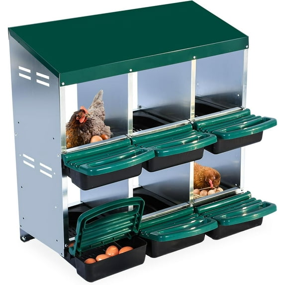 Chicken Nesting Box,6 Hole Laying Boxes for Hens, Metal Roll Away ...