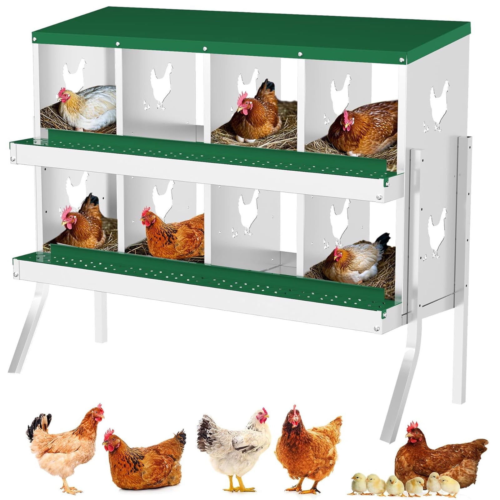 Chicken Nesting Box 8 Compartments Laying Boxes with Leg, Metal Chicken ...