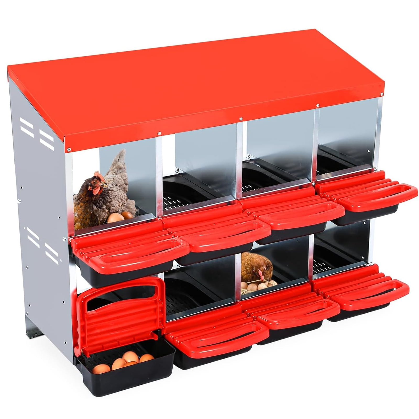 Chicken Nesting Box, 8 Compartments Nesting Boxes for Chickens, Chicken Laying Boxes, Roll Away ...